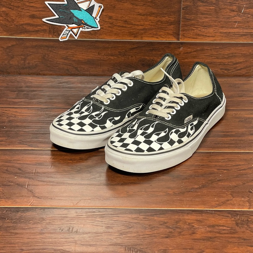 Vans Black And White Checkered Flame Men's Shoes Size… - Gem